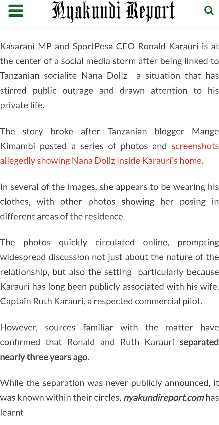 Kasarani MP Ronald Karauri s secret split with Ruth exposed amid new ...